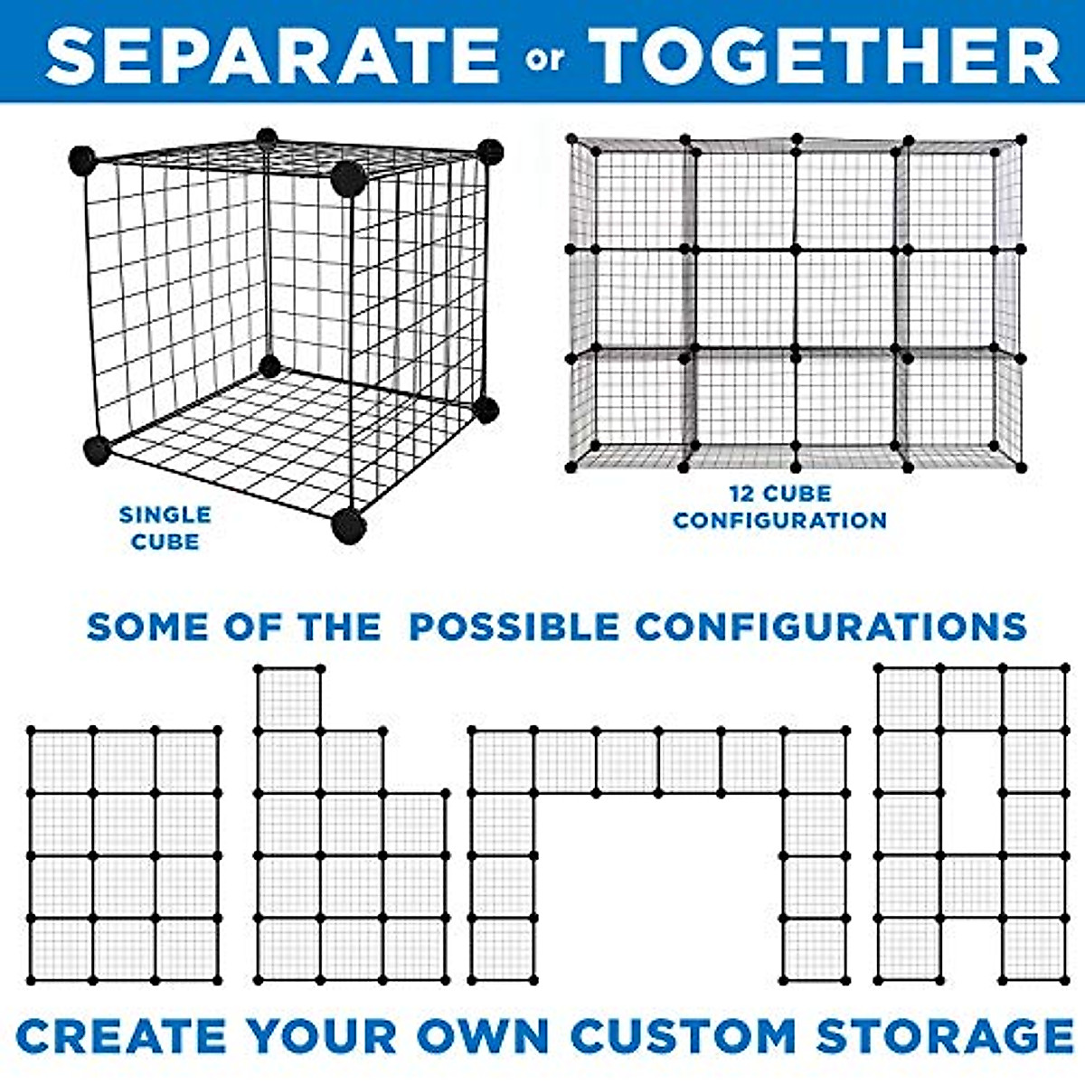 Work-It! Wire Storage Cubes, 12-Cube Metal Grid Organizer | Modular Wire Shelving Units, Stackable Bookcase, DIY Closet Cabinet Organizer for Home, Office, Kids Room | 14" W x 14" H, Black