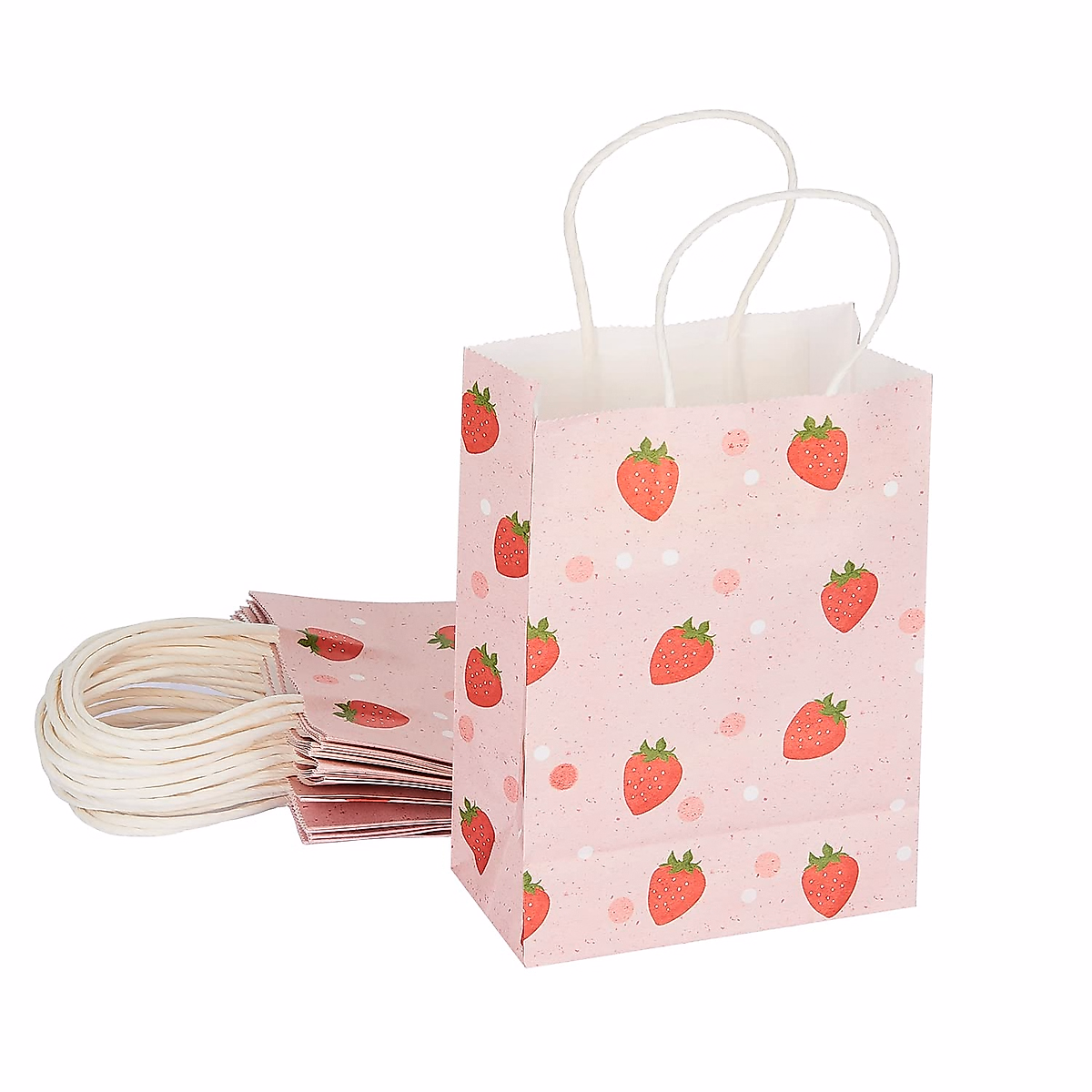 BaShiDer Strawberry Gift Bags 5.9x8.26x3.15-inch Strawberry Party Favor Bags 16Pcs Paper Bags with Handles for Party Favors(Strawberry-Pink)