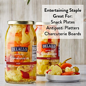 DeLallo Hot Giardiniera, 25.5 Ounce Jar 6 Pack, Spicy Hot Mixed Vegetable Condiment for Sandwiches and Burgers, 100% Cured, Gluten Free, Non-GMO, Grown in Greece