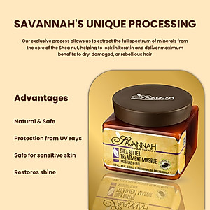 Savannah Hair Therapy Hair Mask for Damaged Hair with Shea Butter & Keratin – Hydrate, Repair & Rejuvenate with Deep Moisture Treatment for Dry, Damaged, and Curly Hair