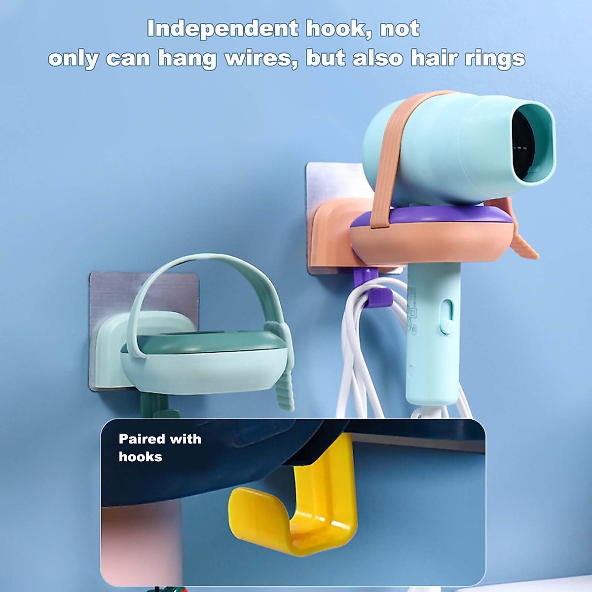 RAUWIZX Wall Mounted Hair Dryer Rack, Adjustable Hands-Free Hair Dryer Rack, Hole-Free Self-Adhesive Bathroom Hair Dryer Storage Rack, 360° Rotating Hair Dryer Holder. Suitable for Bathroom, Bedroom.