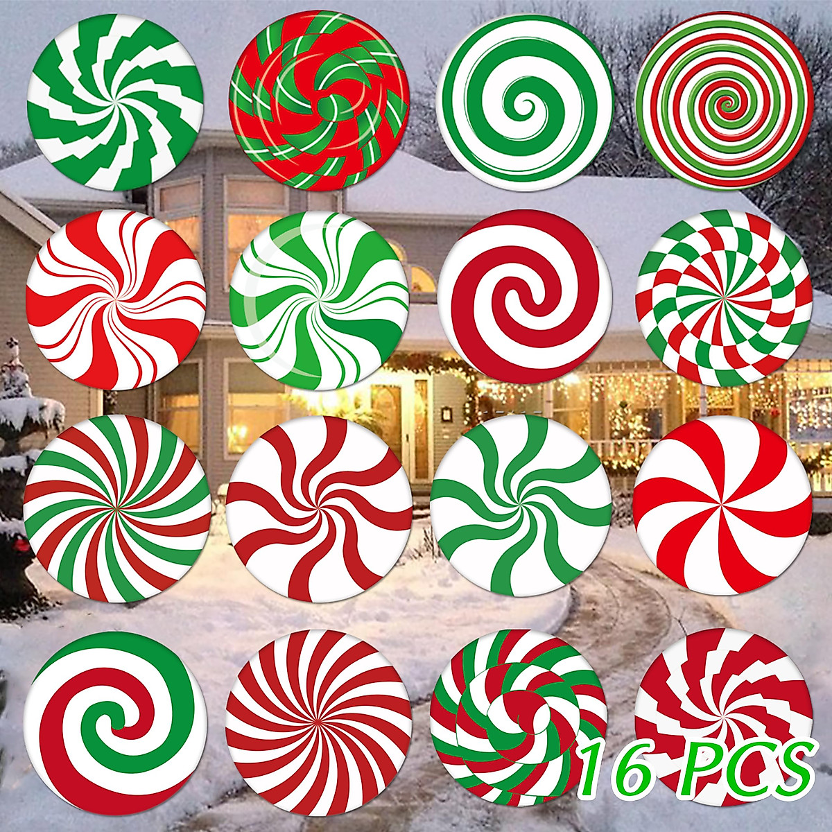 Flyowl 16 PCS Candy Christmas Outdoor Decorations Christmas Tree Hanging Ornaments Peppermint Lollipop Candy Yard Signs Tree Porch Yard Xmas Decor