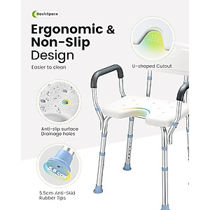 OasisSpace Heavy Duty Shower Chair with Back and Arms 300lb, Bathtub Chair with Handles - Medical Tool Free Shower Cutout Seat for Handicap, Disabled, Seniors & Elderly