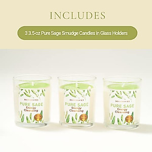 Magnificent 101 Pure Sage Smudge Candles - Set of 3 for House Energy Cleansing, Aromatherapy, Meditation, and Banishing Negative Energy - Natural Soy Wax and Essential Oils in 3.5-oz Glass Holders