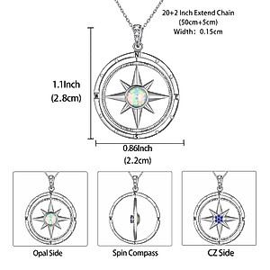 Jewmon Rotate Compass Necklace 2024 Graduation Gifts for Her 925 Sterling Silver Friendship Travel Necklace Opal Compass Charm Necklace High School College Students Graduation Necklace for Her FP222W