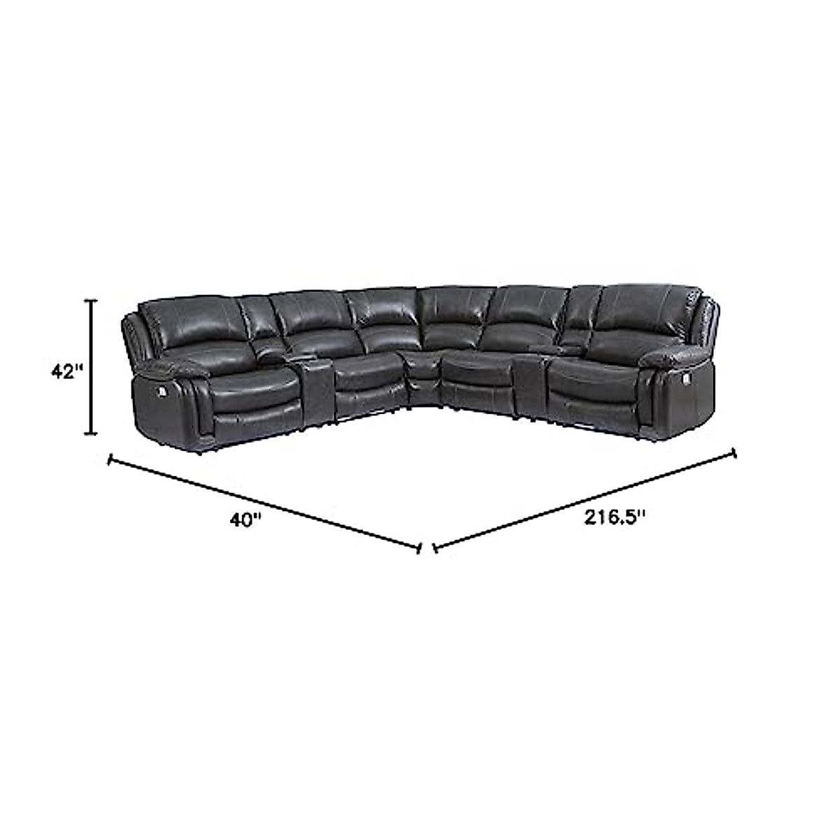 Steve Silver Denver 7 Piece Charcoal Leather Power Reclining Sectional