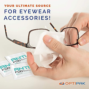 OPTIPAK Anti-Fog Lens Wipes Pre-moistened Wipes Glasses Cleaner, Cleaning Wipes for Binoculars, Face Shields, Ski Masks or Swim Goggles, Prevents Fogging on Eyeglasses, Mirrors, Lenses & Windows
