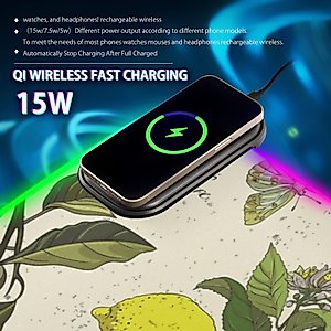 Lemon Tree Wireless Charging Mouse Pad for Mobile Phone Extra Large Gaming Mousepad with 13 Lighting Modes Keyboard Mat for MacBook PC Laptop Desk Office Home Gaming