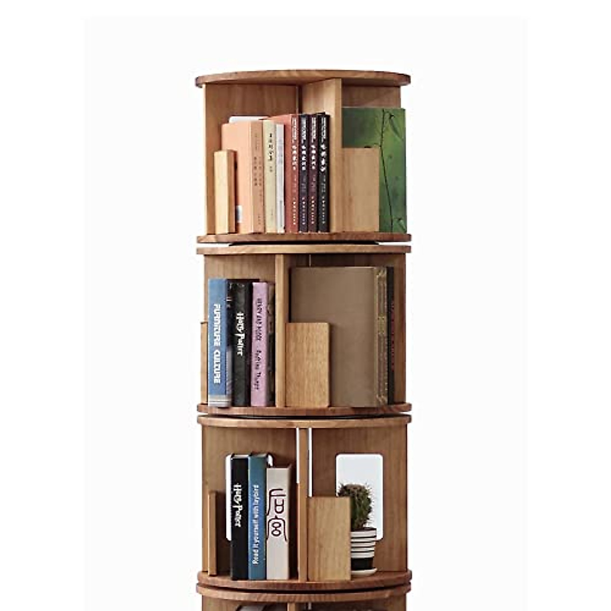 Bear Qiaqia 360° Rotating Bookshelf, 4 Tier Solid Hardwood Freestanding Display Stackable Bookcase, Oiled Oak Finish, for The Living Room, Study and Office(56x17x17 inch)