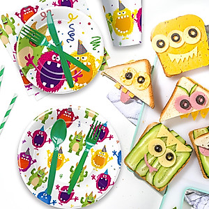 Xigejob Monster Birthday Party Supplies - Monster Party Decorations Tableware, Plate, Cup, Napkin, Tablecloth, Cutlery, Monsters Theme 1st 2nd 3rd Birthday Baby Shower Decorations Dinnerware| Serve 24