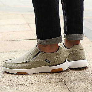 OrthoComfoot Mens Orthopedic Shoes, Diabetic Supportive Sneakers for Heel Pain/Heel Spurs, Comfortable Plantar Fasciitis Driving Shoes for Flat Feet Khaki Size 10