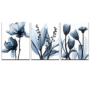 sechars - Modern Canvas Art Wall Decor,Blue Flower Picture Printed on Canvas Painting,Abstract Floral Artwork Bedroom Decoration,Stretched and Framed Ready to Hang