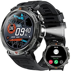 Military Smart Watch for Men with LED Flashlight 1.45” Rugged Waterproof Smart Watch with 100+ Sports Modes Fitness Tracker with Heart Rate Sleep Monitor Tactical Smartwatch for iPhone Samsung