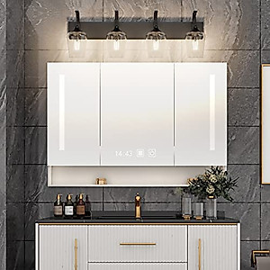 Ralbay Matte Black Bathroom Light Fixtures 4-Lights Industrial Black Vanity Lights Clear Glass Vintage Edison Matte Black Wall Lamp Light Fixture for Bathroom