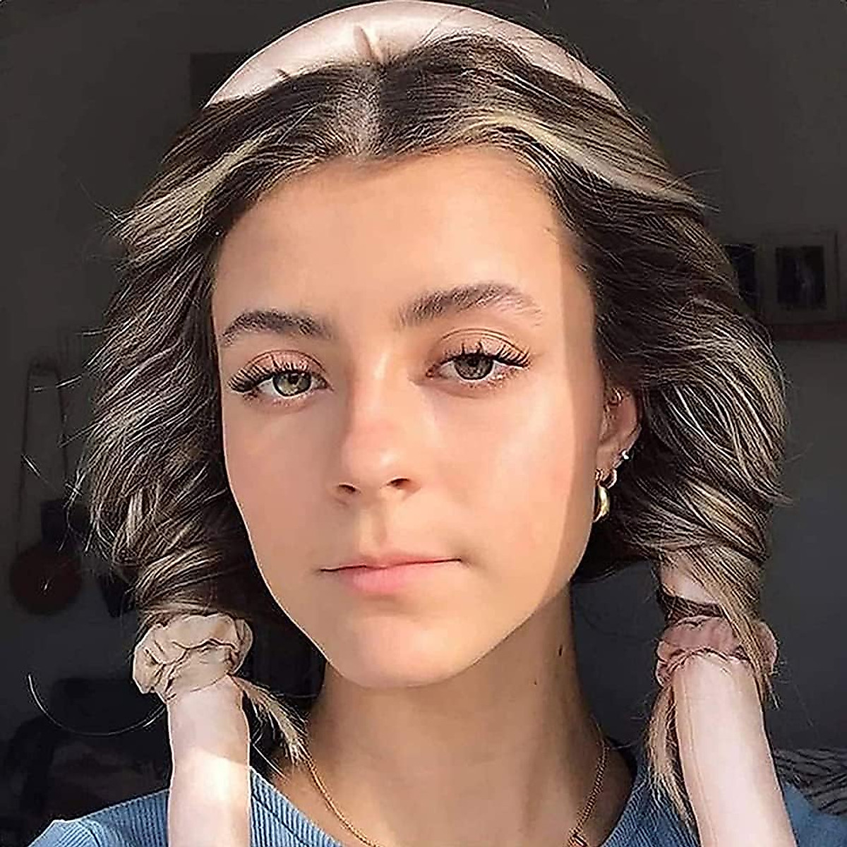 Gosuoa Women Heatless Curling Rod Rollers,No Heat Silk Curls Headband with Soft Foam, Curling Ribbon and Flexi Rods for Natural Long Medium Hair Diy Hair Styling Tools, Pink, 4 Piece Set