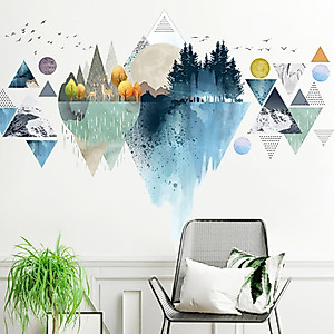 Nordic Geometric Wall Stickers, Removable DIY Mountain Reflection Wall Decal Murals Peel and Stick 3D Wall Art Stickers Murals Home Decor for Boy Bedroom Nursery Rooms Living Room