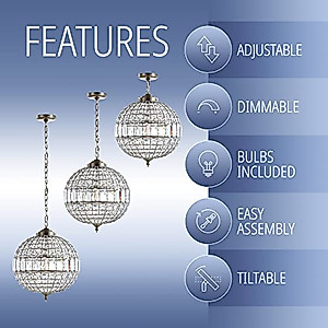 JONATHAN Y JYL6110B Georgina Crystal/Metal LED Chandelier Pendant Glam Contemporary Transitional Dimmable Dining Room Living Room Kitchen Foyer Bedroom Hallway, 16", Antique Brass/Clear