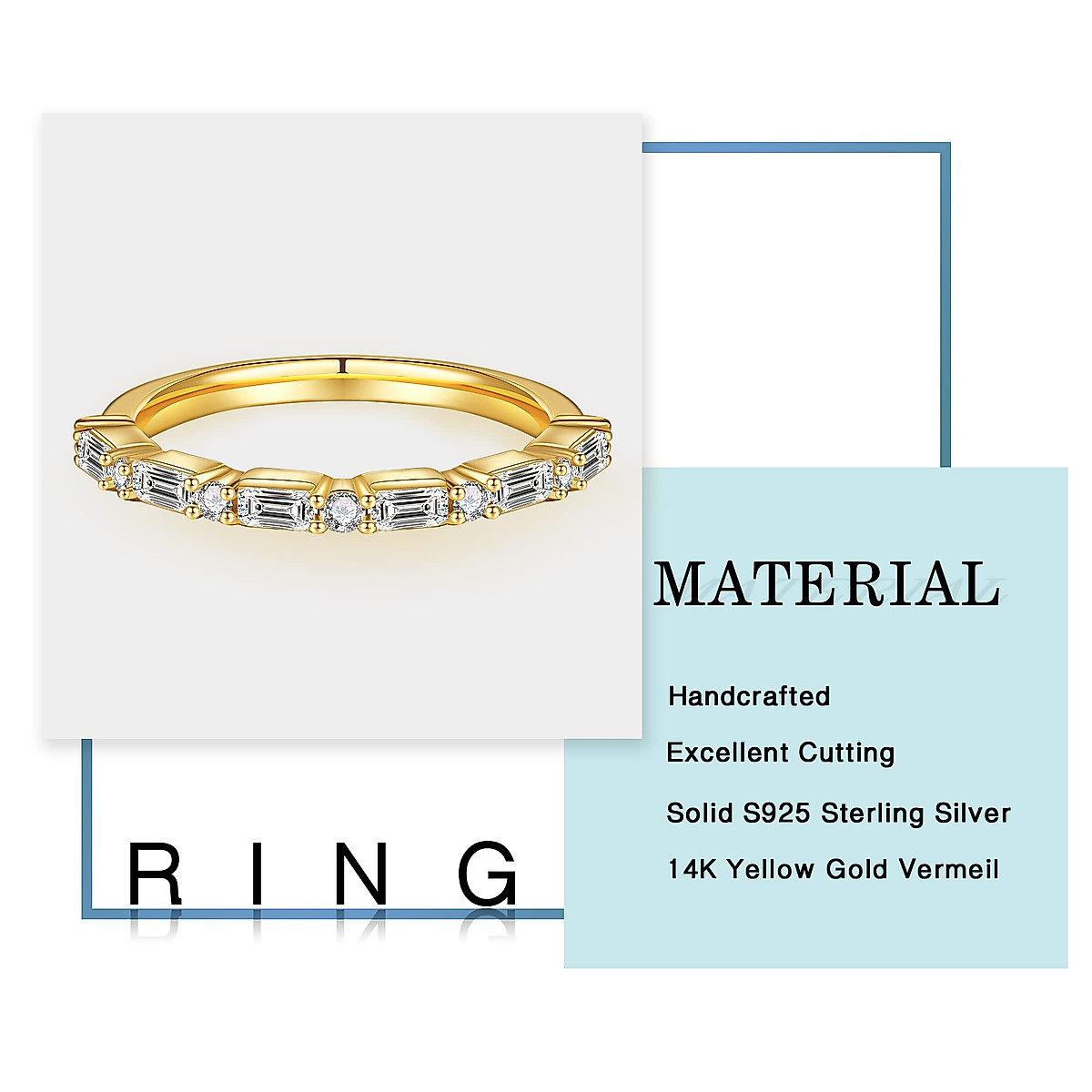 MOOSEA Baguette and Round Moissanite Anniversary Rings for Women, D Color VVS1 Clarity Lab Created Diamond Wedding Rings 14K Yellow Gold Vermeil Moissanite Stackable Rings for Women Wife Mom Gifts