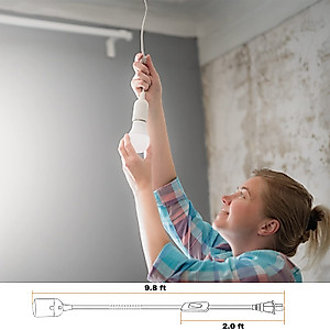 Plug in Hanging Light Kit, Retro Hanging Lights with Plug in Cord, E26 E27 Industrial Pendant Light Fixture, 9.8 FT Cord with On/Off Switch Hanging Lamp for Living Room Bedroom 2 Pack (White)