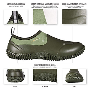 Hisea Unisex Waterproof Garden Shoes Ankle Rain Boots Mud Muck Rubber Slip-On Shoes for Women Men Outdoor Green Size: 11.5 Women/9 Men
