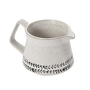 Creative Co-Op Stoneware Creamer with Debossed Pattern, Antique White and Blue Reactive Glaze, 6" L x 4" W x 4" H