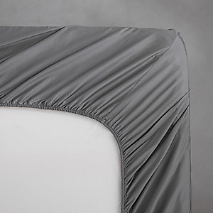 ECLEC Cotton Sateen Sheet Set, 400 Thread Count, 4-Pieces, Cal King Size, Deep Pocket, Dark Grey