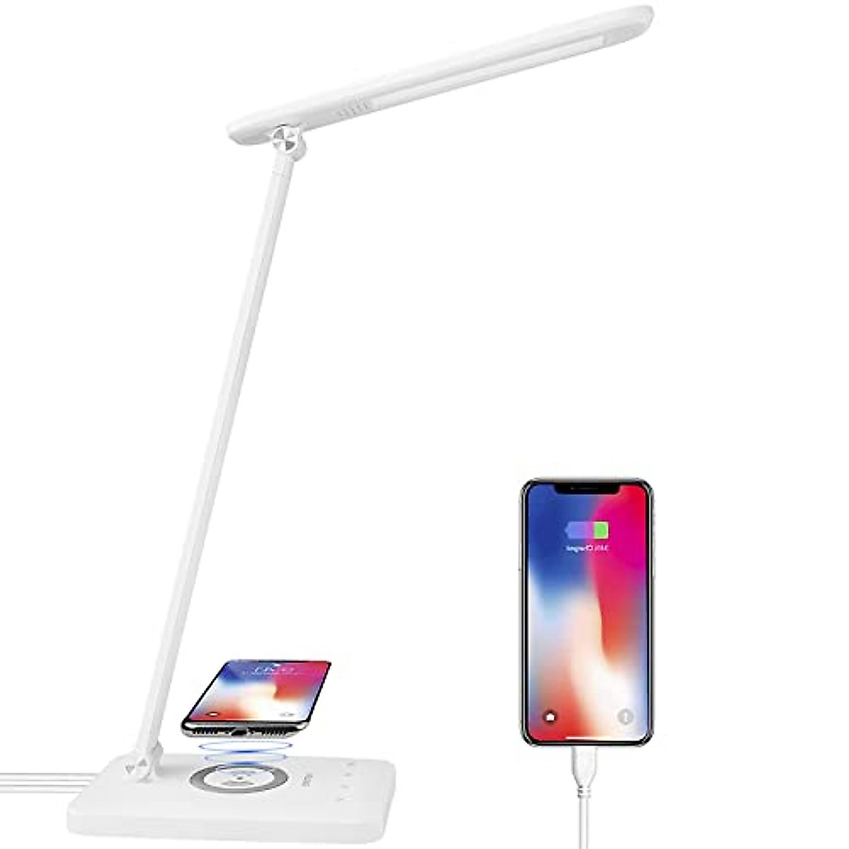 HDTIME LED Desk Lamp with Wireless Charging, Eye-Caring Table Lamp USB Charging Port, 3Lighting Modes 5Brightness Levels with Memory Function, Touch Control Adjustable Lamp15W Office, Reading, Study