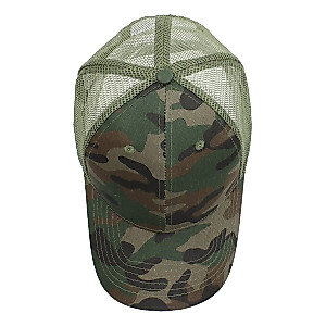 Low Profile Baseball Cap Ventilated Snapback Mesh Unisex Sun hat Plain Camo Adjustable Quick-Drying Camouflage (Camouflage + Light Green Grid)