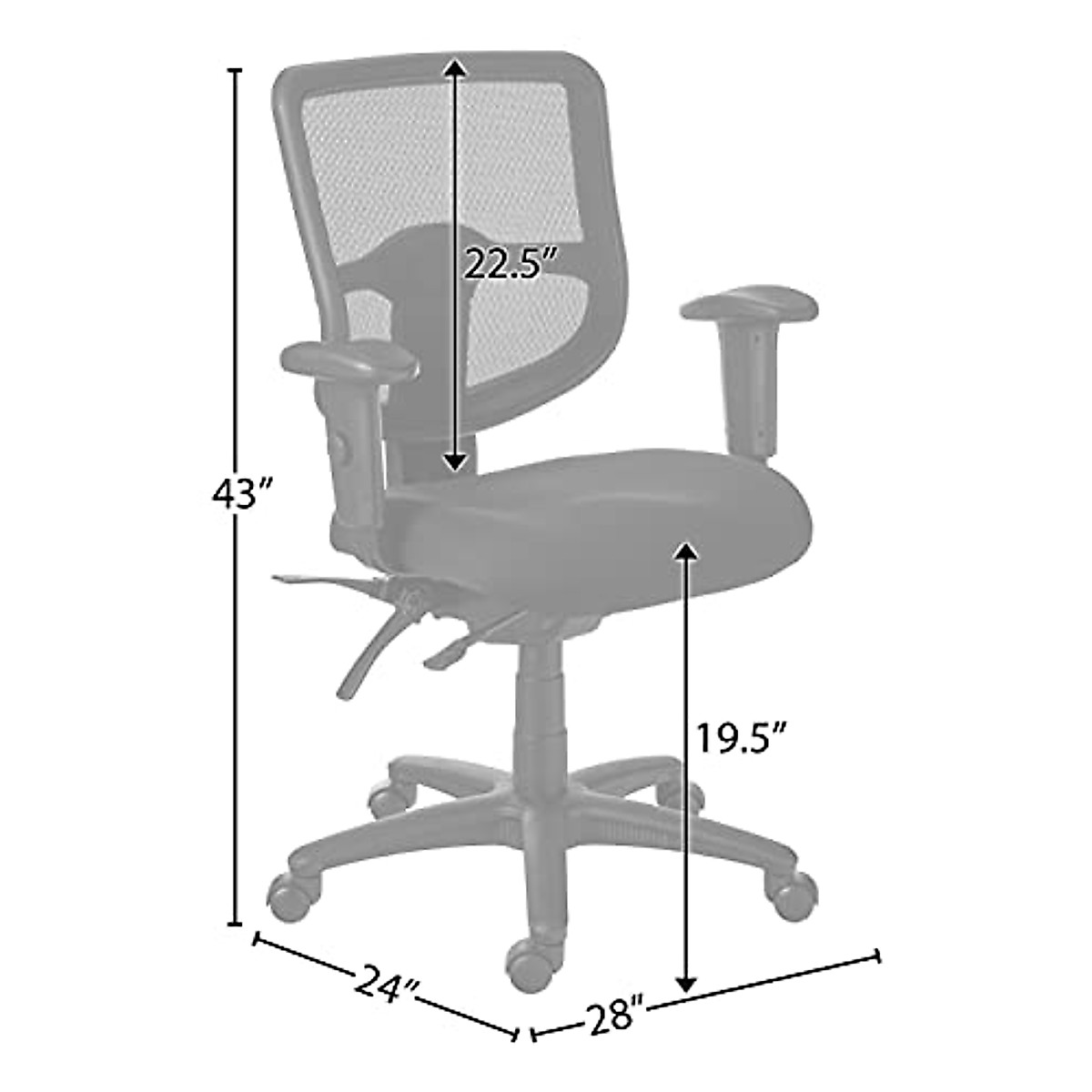 Office Star Ergonomic Mid Back Office Desk Chair with Adjustable Height, Tilt, and Padded Arm Rests, Icon Black Fabric