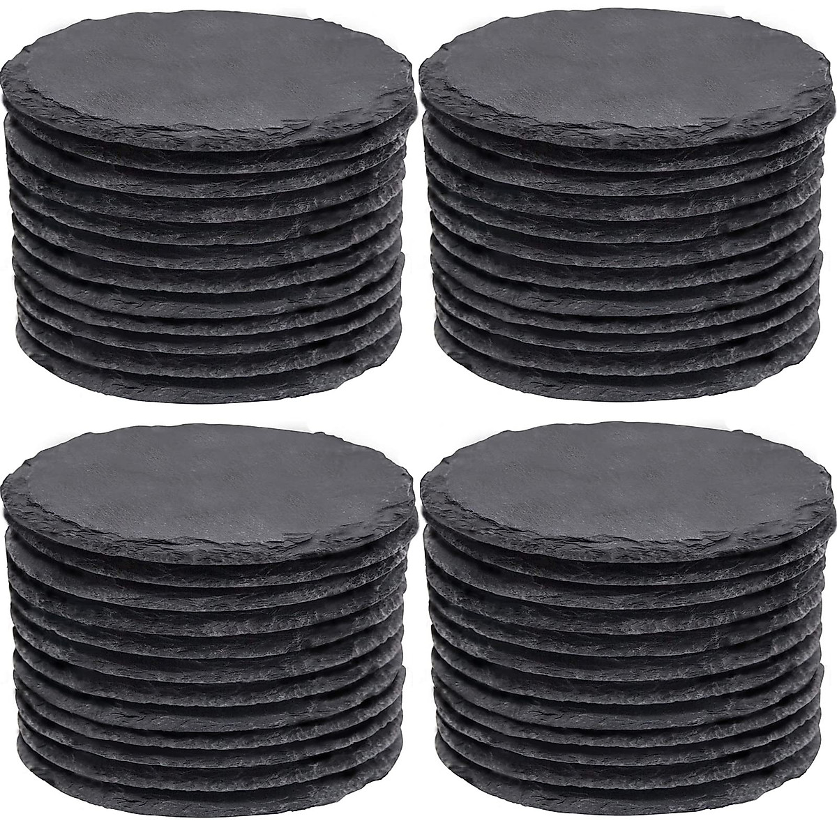 48 Pcs Coasters for Drinks, MAPRIAL 4 Inch Slate Coasters Black Stone Coaster Set Round Natural Handmade Rustic Rock with Anti-Scratch Bottom for Coffee Table, Home Decor, Cup, Bar, Housewarming Gifts