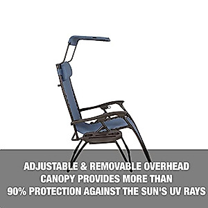 Bliss Hammocks GFC-436WDB 30" Wide XL Zero Gravity Chair w/ Canopy, Pillow, & Drink Tray Folding Outdoor Lawn, Deck, Patio Adjustable Lounge Chair, 360 lbs. Capacity, Denim Blue