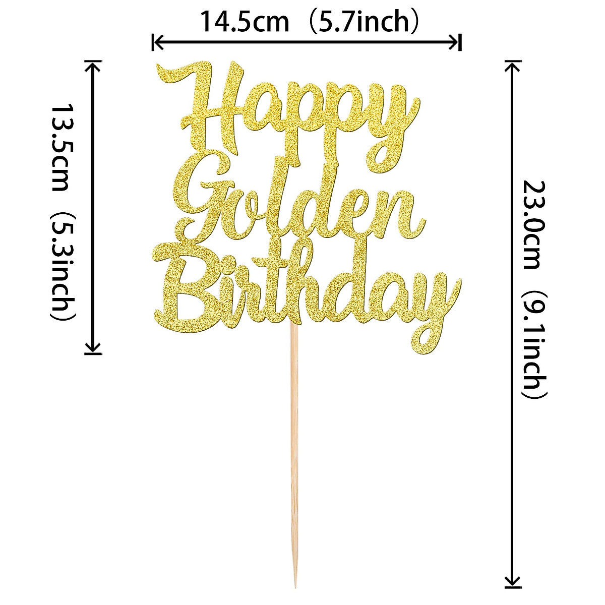 1 PCS Happy Golden Birthday Cake Topper Gold Glitter Birthday Cake Pick for Celebrating Birthday Anniversary Theme Party Cake Decorations Supplies