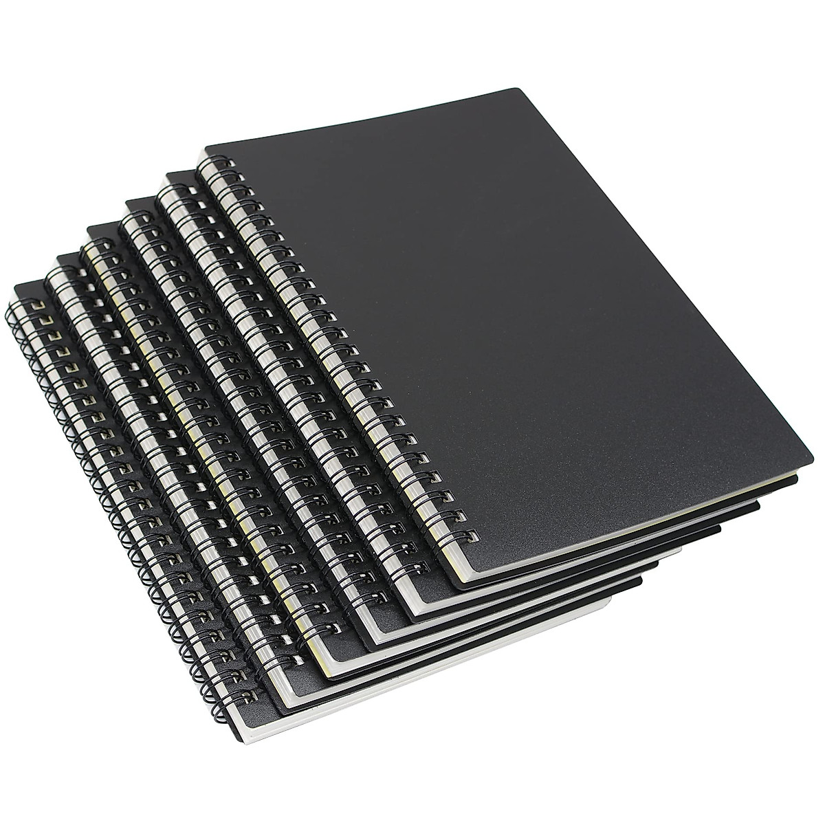 Yansanido Spiral Notebook, 6 Pcs A5 Thick Plastic Black Hardcover 7mm College Ruled 80 Sheets -160 Pages Journals for Study and Work (6 Black A5)