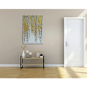 zoinart 3D Modern Oil Painting on Canvas Hand Painted Abstract Flower Paintings Gold Floral Artwork Texture Vertical Canvas Wall Art Contemporary Art