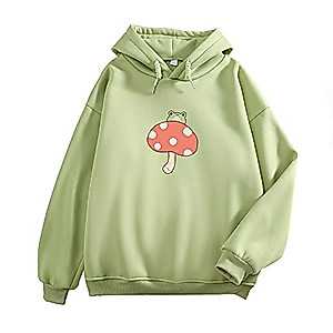 KEEVICI Women Cute Frog Sweatshirt Kawaii Mushroom Hoodie for Teen Girls Aesthetic Cottagecore Clothes Feminino Hoodies (Green,XL,X-Large)