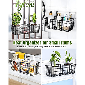 SEMPOMA 6 Pack Black Wire Basket, Hanging wall Basket for Wall Grid Panel, Metal Hanging Baskets for Organizing, Wire Basket for Kitchen Storage, Grid Wall Accessories