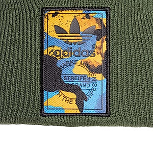 adidas Originals Camo Logo Cuff Fold Beanie, Green Oxide/Collegiate Gold, One Size