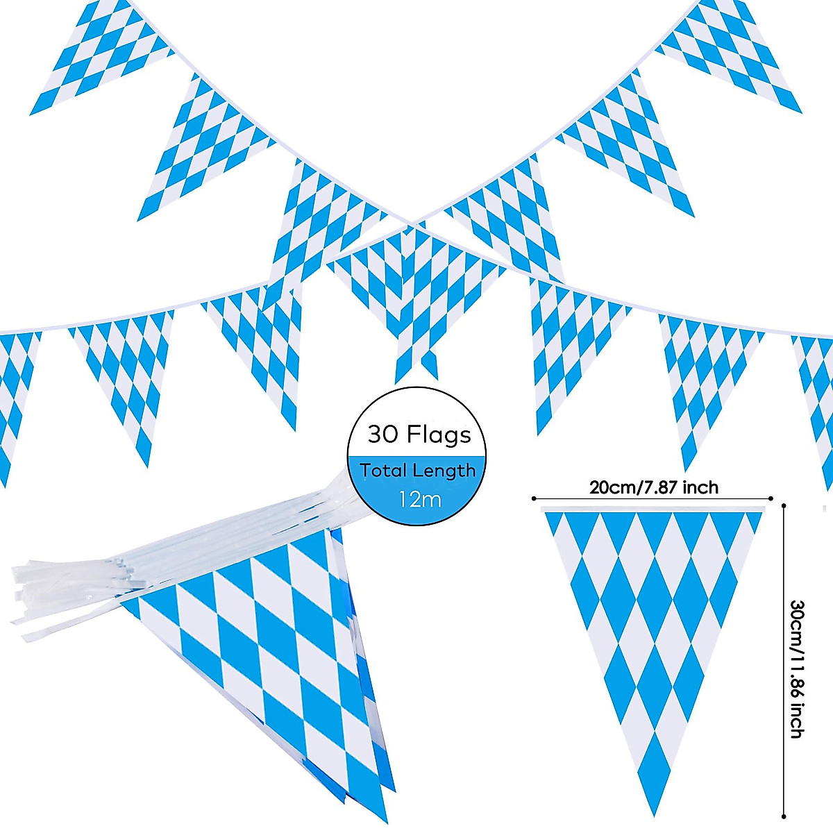 Ahfulife 39 Feet Oktoberfest Flag Banner for Oktoberfest Decorations, 1 pack Oktoberfest Bavarian Pennant Banner with 30pcs Flags for German Oktoberfest Themed Party Decorations(39 feet, 7.8"x11")