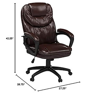 Office Star FL Series Faux Leather Manager's Adjustable Office Chair with Lumbar Support, Tilt Control, and Padded Arms, Chocolate