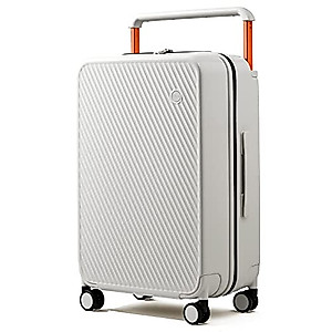 mixi Luggage Suitcases With Spinner Wheels,Upgrade Wide Handle PC Hardshell Rolling Travel Suitcase with TSA Lock, Checked-Medium 24-Inch, Smoke White