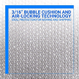 2-Pack Bubble Cushioning Wrap Rolls, 3/16" x 12" x 72' ft Total, Perforated Every 12", 20 Fragile Stickers for Packaging, Shipping, Mailing
