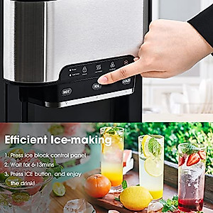 LEO11EE 3 in 1 Water Dispenser with Ice Maker Countertop, Portable Water Cooler, Quick 6 Mins Ice-Making, Hot & Cold Water and Ice, Top Loading or Bottleless, Stainless Steel