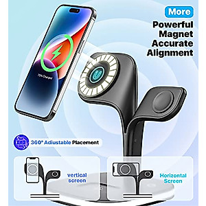Magnetic Charging Station, 5 in 1 for MagSafe Charger Stand for iPhone 15 14 13 12 Series, Wireless Charger Fast Charging for Apple Watch 9 8 7 6 5 4 3 2 Ultra, Airpods Pro 3 2 (Black)