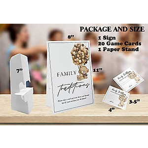 Little Bear Balloon Theme Favorite Family Traditions Baby Shower Games Set(1 Sign and 20 Cards), Games for Baby Shower, Wedding Shower, Bridal Shower, Game Night, Family Day Decorations 11