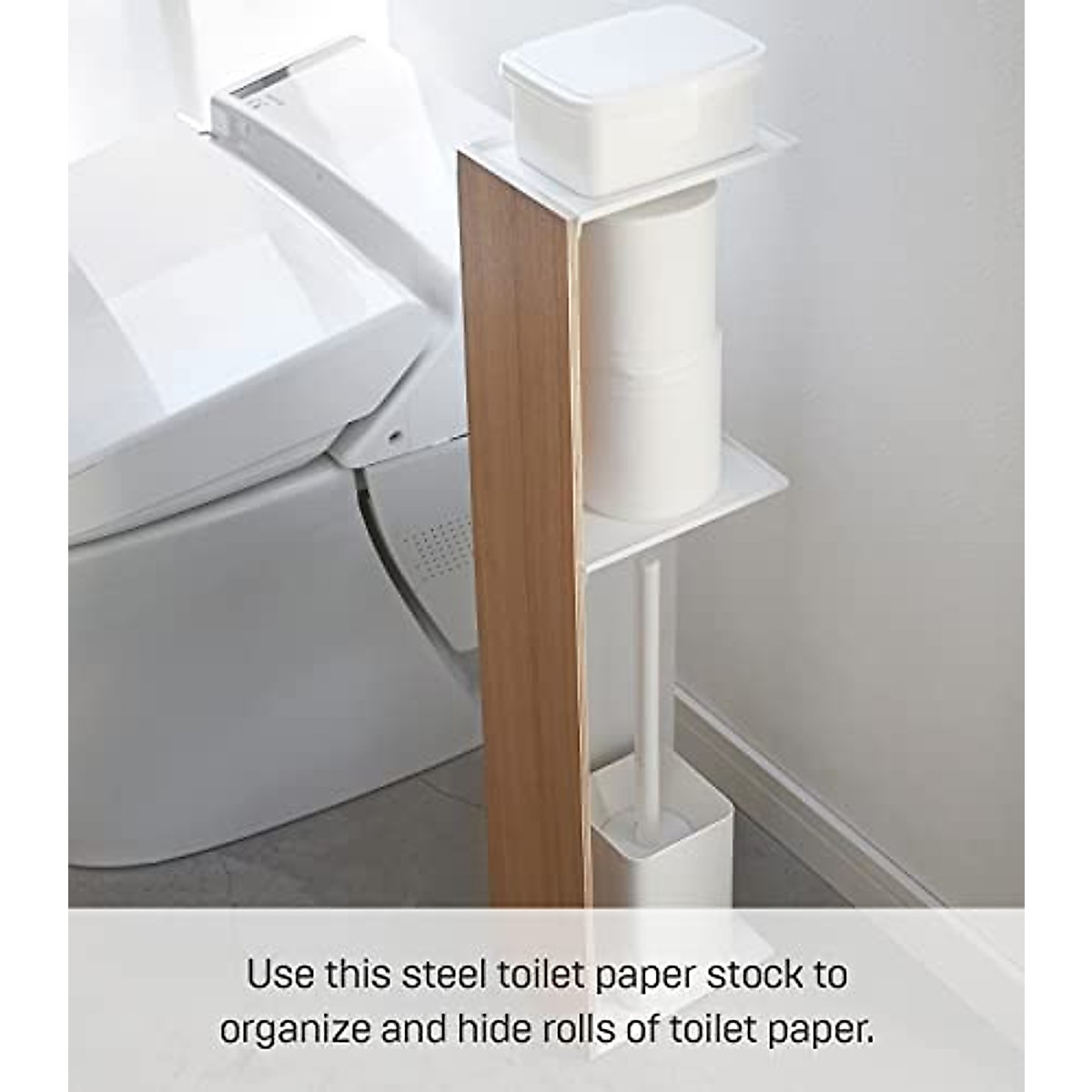 Yamazaki Supplies Home Organizer-Slim Bathroom Storage Shelves | Steel + Wood | Toilet Paper Stocker, One Size, Ash