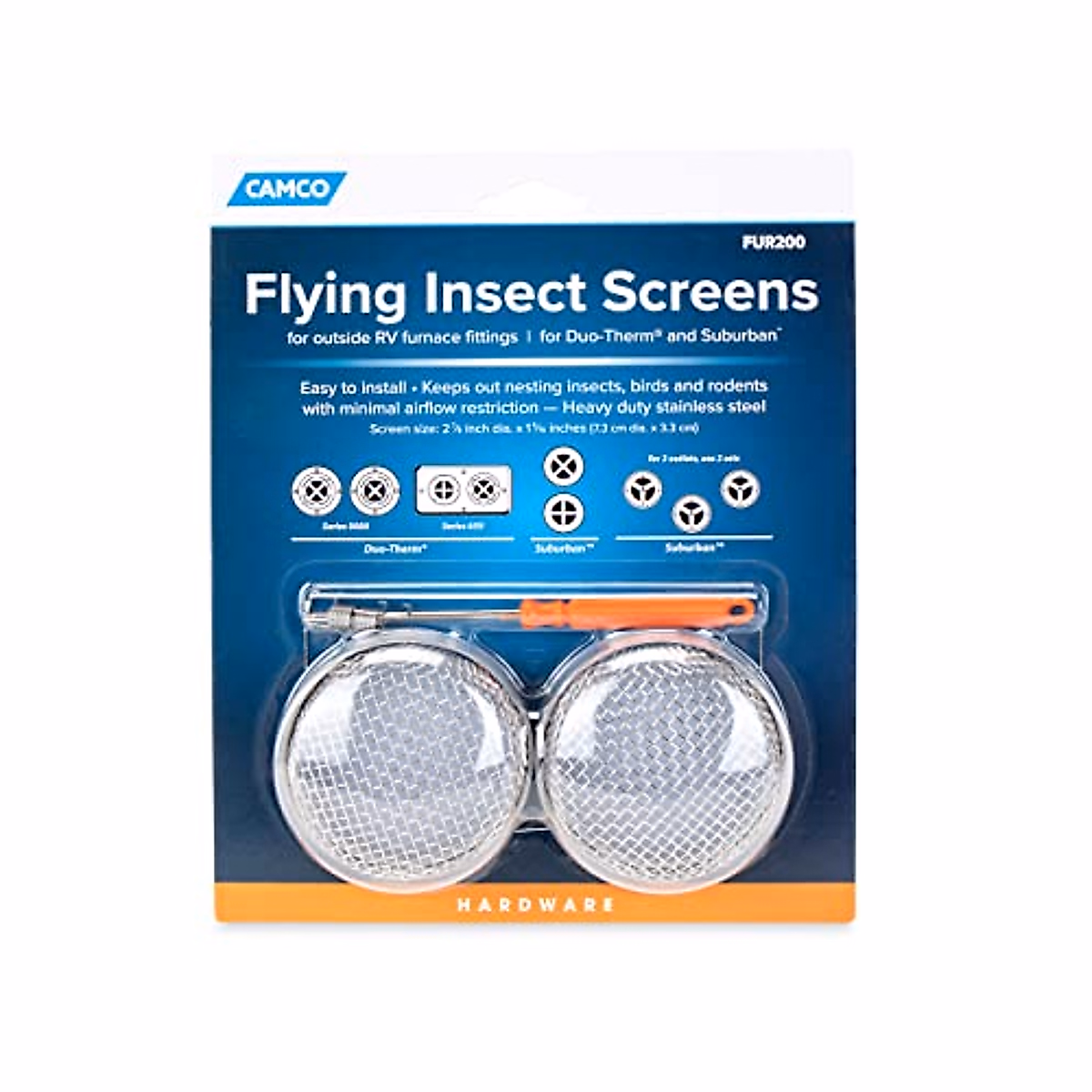 Camco Flying Insect Screen | Features a Heavy-Duty Stainless Steel Mesh Cover and Fits Most Duo-Therm and Suburban Furnace Vents (42141)