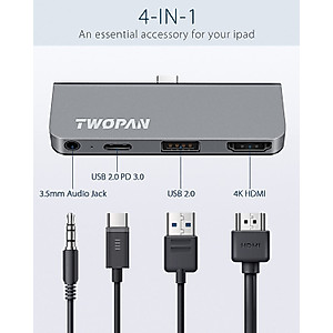 TWOPAN 4-in-1 iPad Pro USB C Hub HDMI, 4 Port USB 3.0 Hub Splitter with USB C PD 3.0 Charging, 4K HDMI, 3.5mm Audio Jack, for iMac 24 inch 2021, iPad Pro 12.9, MacBook Pro 14"/16" M2 Pro/Max