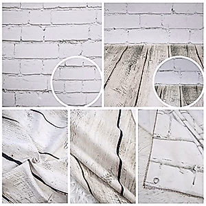 GiuMsi Polyester 5x7.7FT White Brick Wall with Wooden Floor Photography Backdrop with 3 Hooks for Baby Shower Newborn Portrait Photo Background Shoot Props