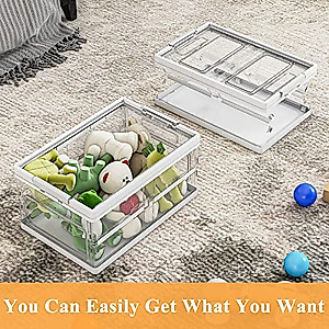 Wisdom Star 2 Pack Collapsible Storage Bins with Lids, Clear Plastic Foldable Storage Box, Stackable Storage Containers for Organizing, White
