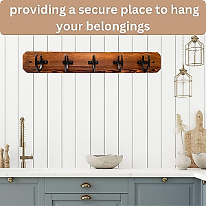 Rustic Coat Rack Wall Mount with Horseshoe Hooks | 36.5" Coat Hanger Wall Mount | Large Wall Coat Rack | Wall Mounted Coat Rack | Wooden Coat Rack Wall Mount (Brown Plate with Black Horseshoe Hooks)